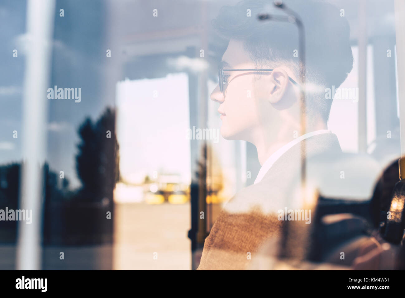man in city bus Stock Photo - Alamy
