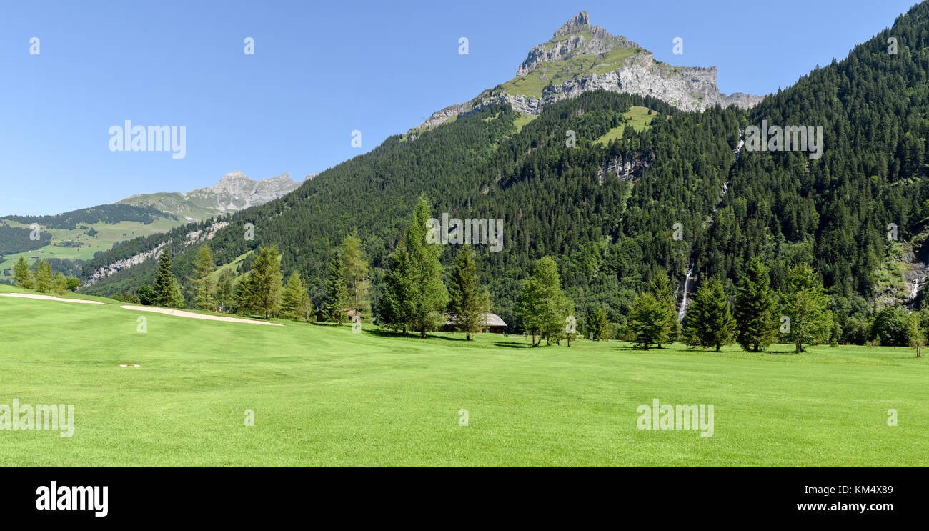 Mount Hanen and golf course at Engelberg on the Swiss alps Stock Photo ...