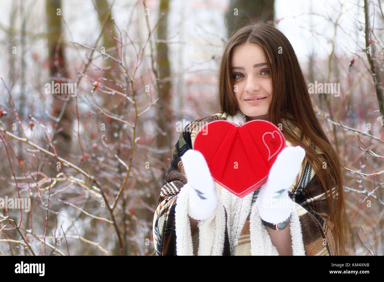 Young beautiful girl in winter snowy day Stock Photo - Alamy