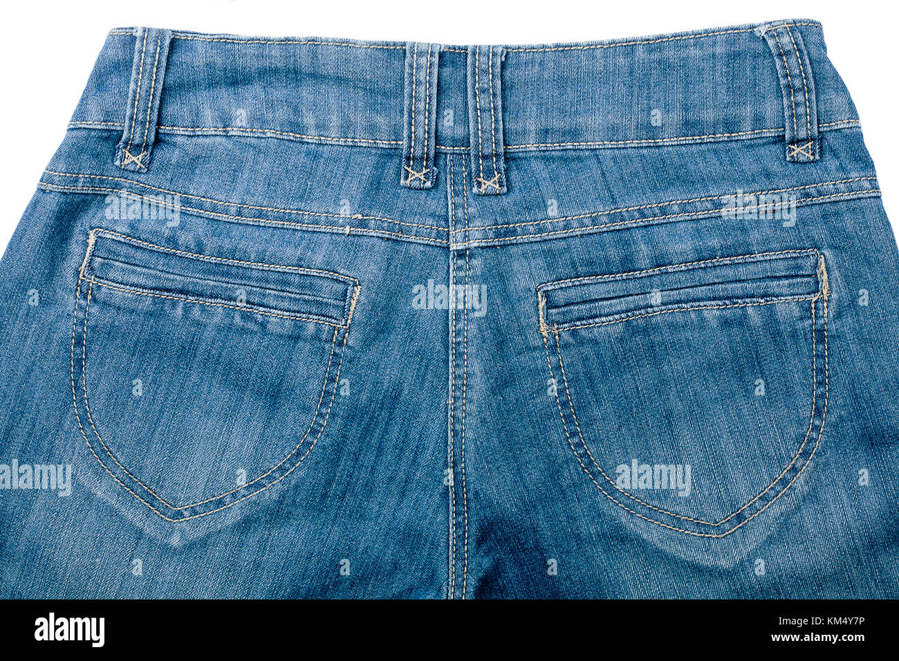 Worn blue denim jeans back isolated on white Stock Photo - Alamy