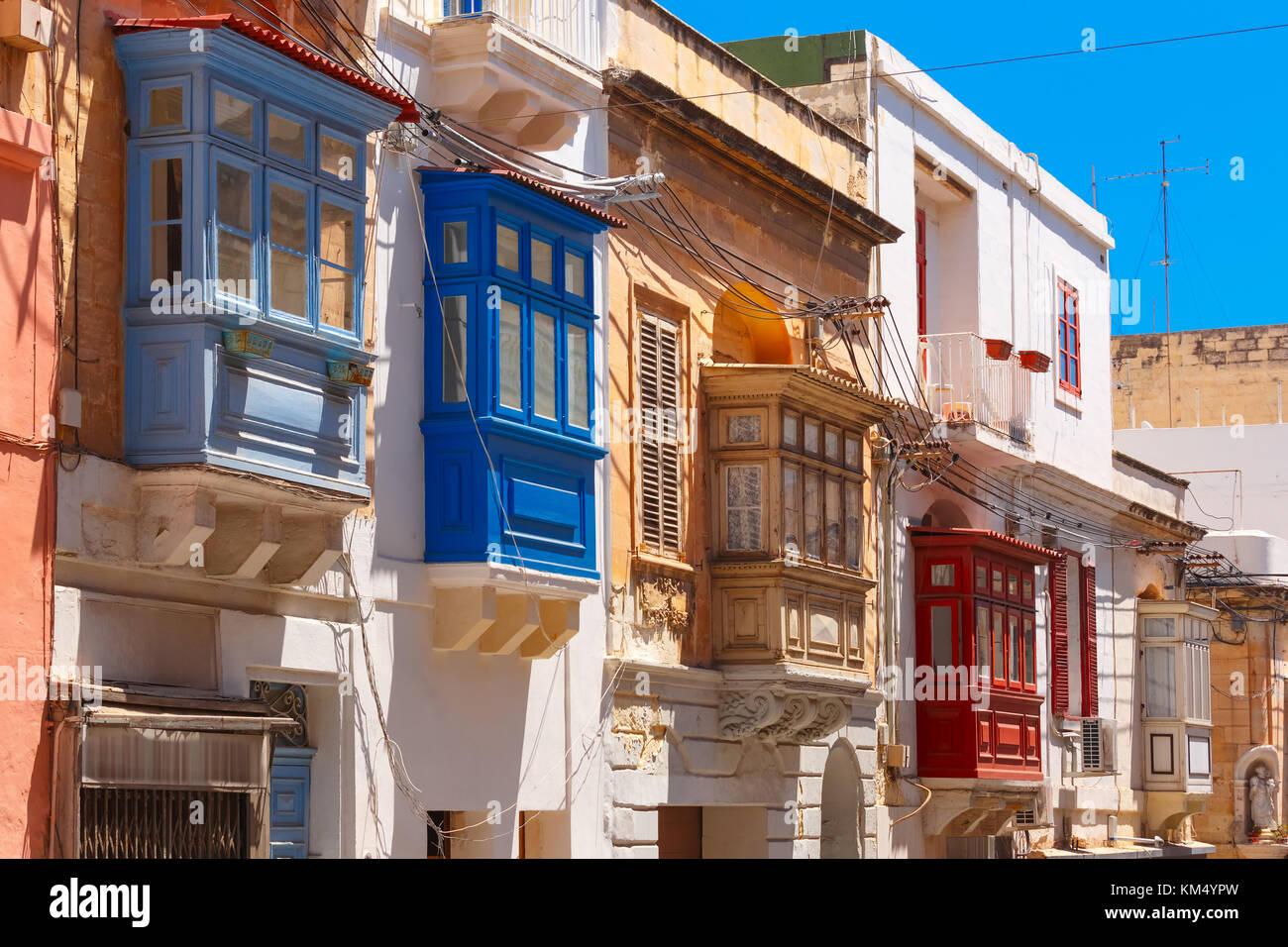 Traditional colorful wooden balconies, Malta Stock Photo - Alamy