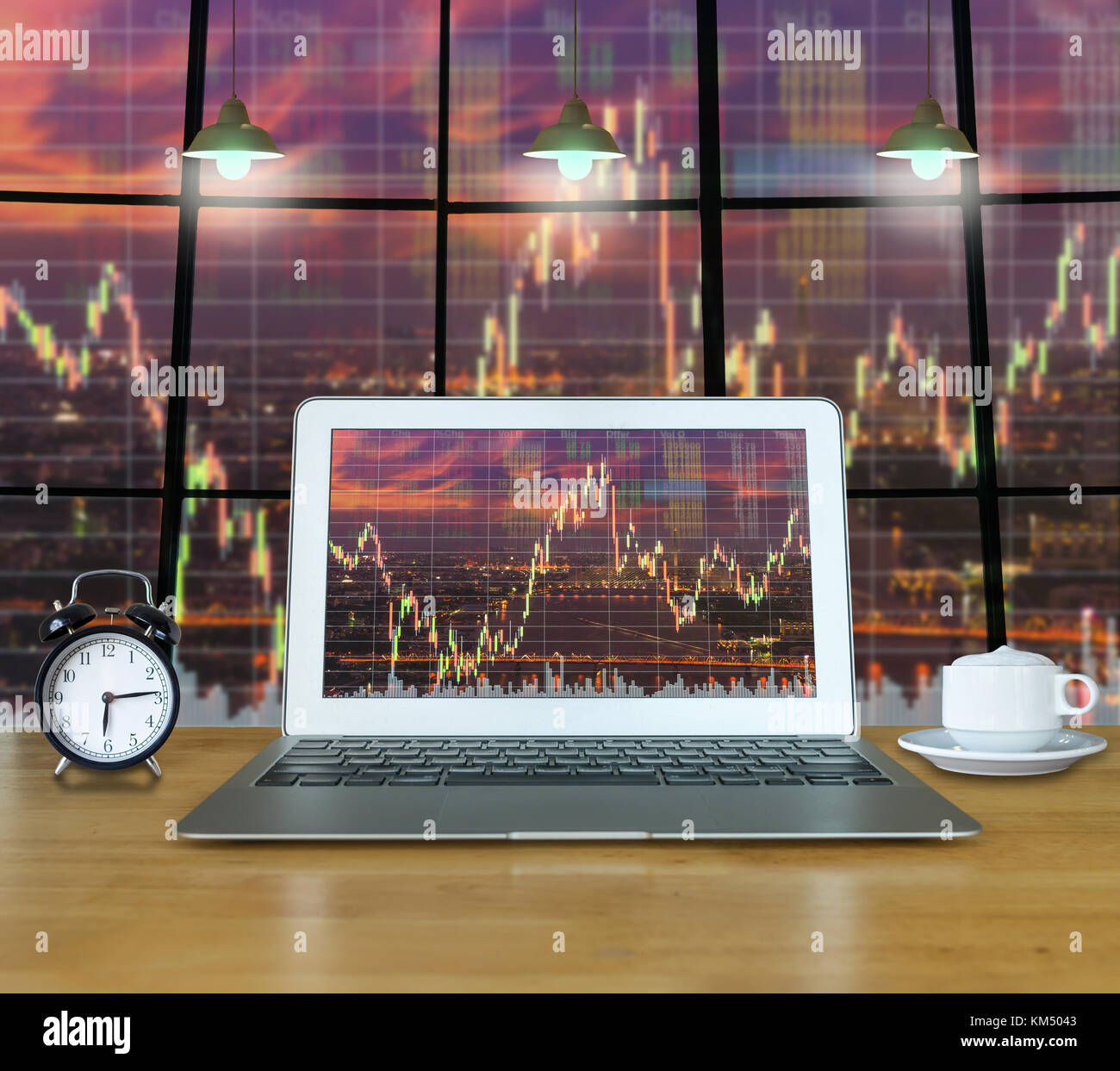 Workspace with computer laptop on the wood table which shown stock ...