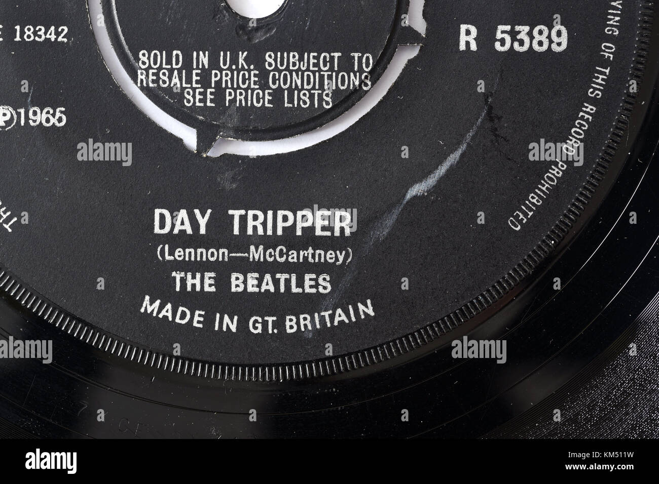 Beatles Day Tripper seven inch single label details Stock Photo - Alamy
