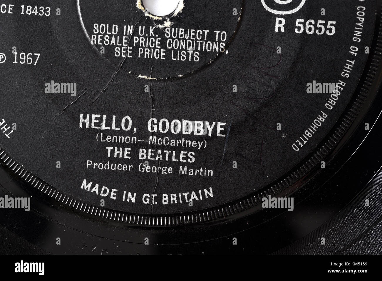 Beatles Hello Goodbye seven inch single label details Stock Photo - Alamy