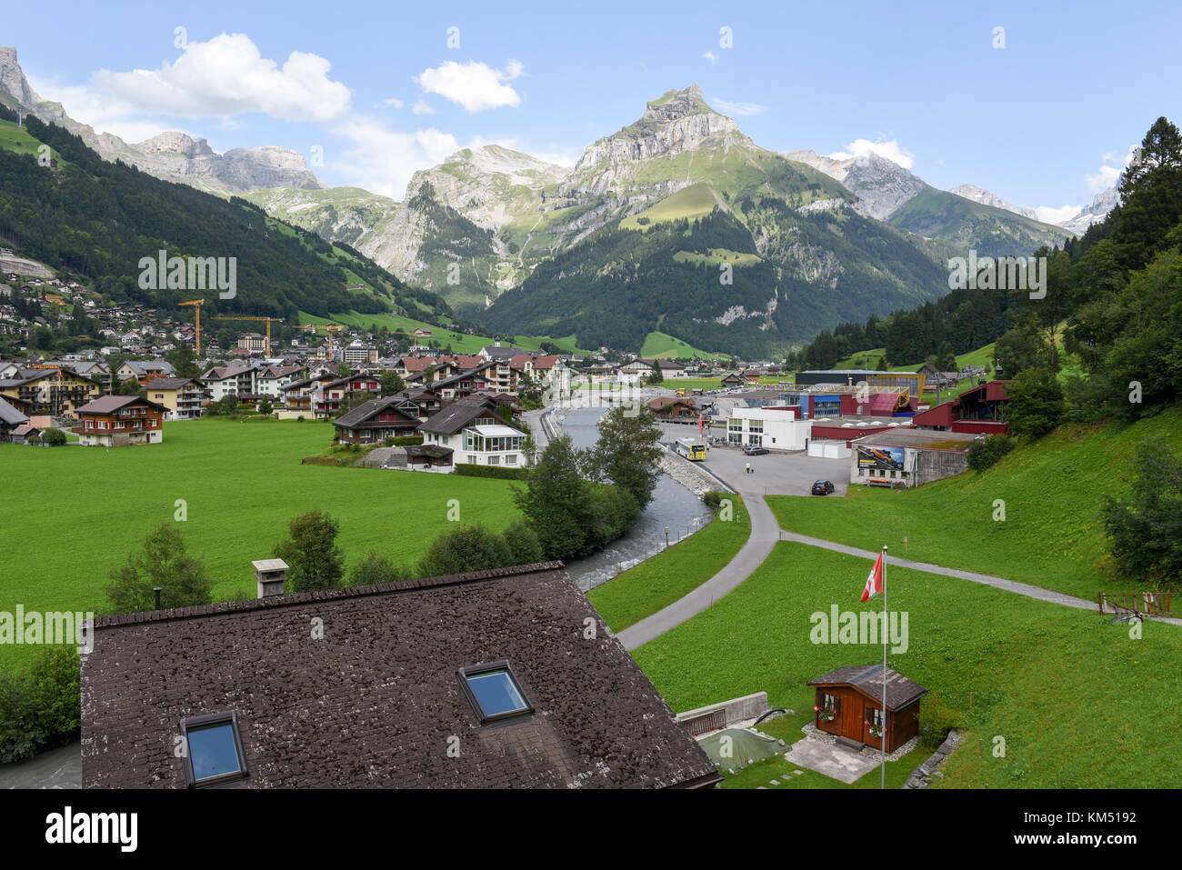 Engelberg, Switzerland - 1 August 2017: the village of Engelberg on the ...