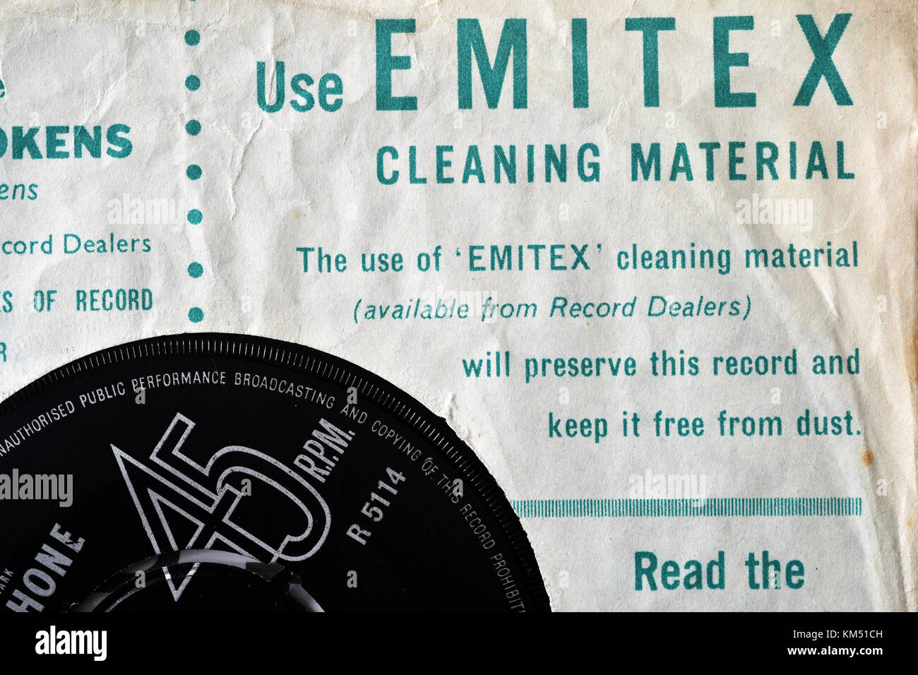 An advert for Emitex record cleaning material on an old record sleeve ...