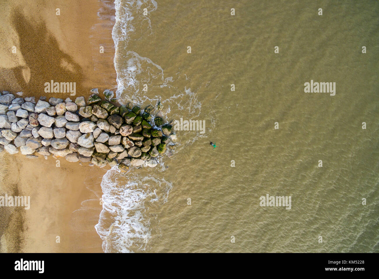 Aerial view of breakwater groyne at Felixstowe, Suffolk, UK Stock Photo ...