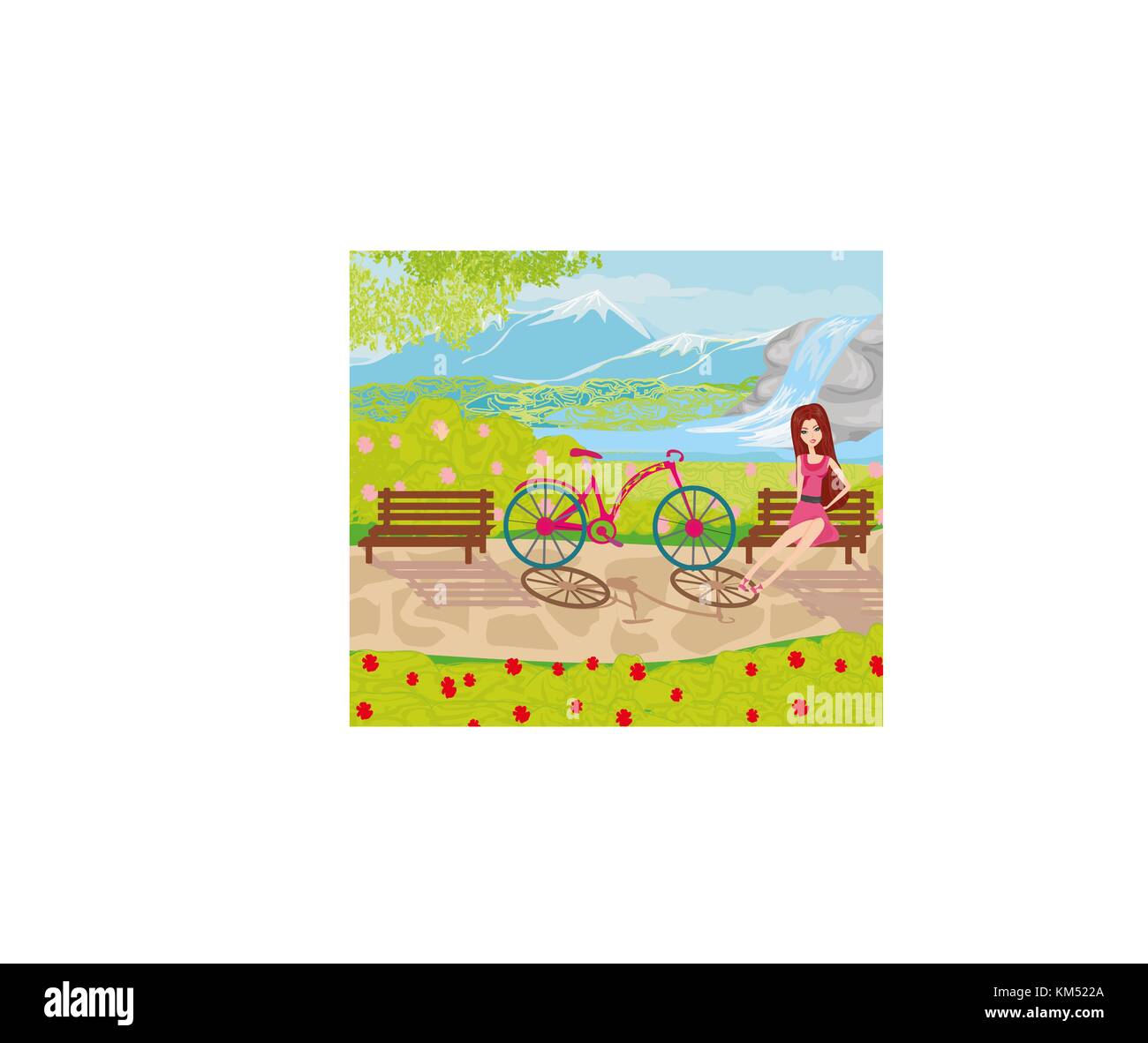 Sitting on bench beautiful Stock Vector Images - Alamy