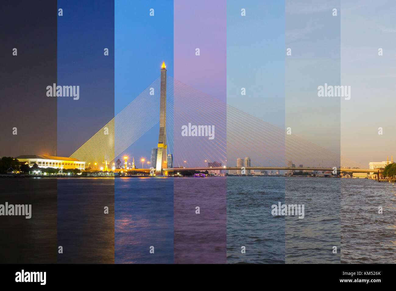 Different shade color in same frame of Big Suspension bridge with ...