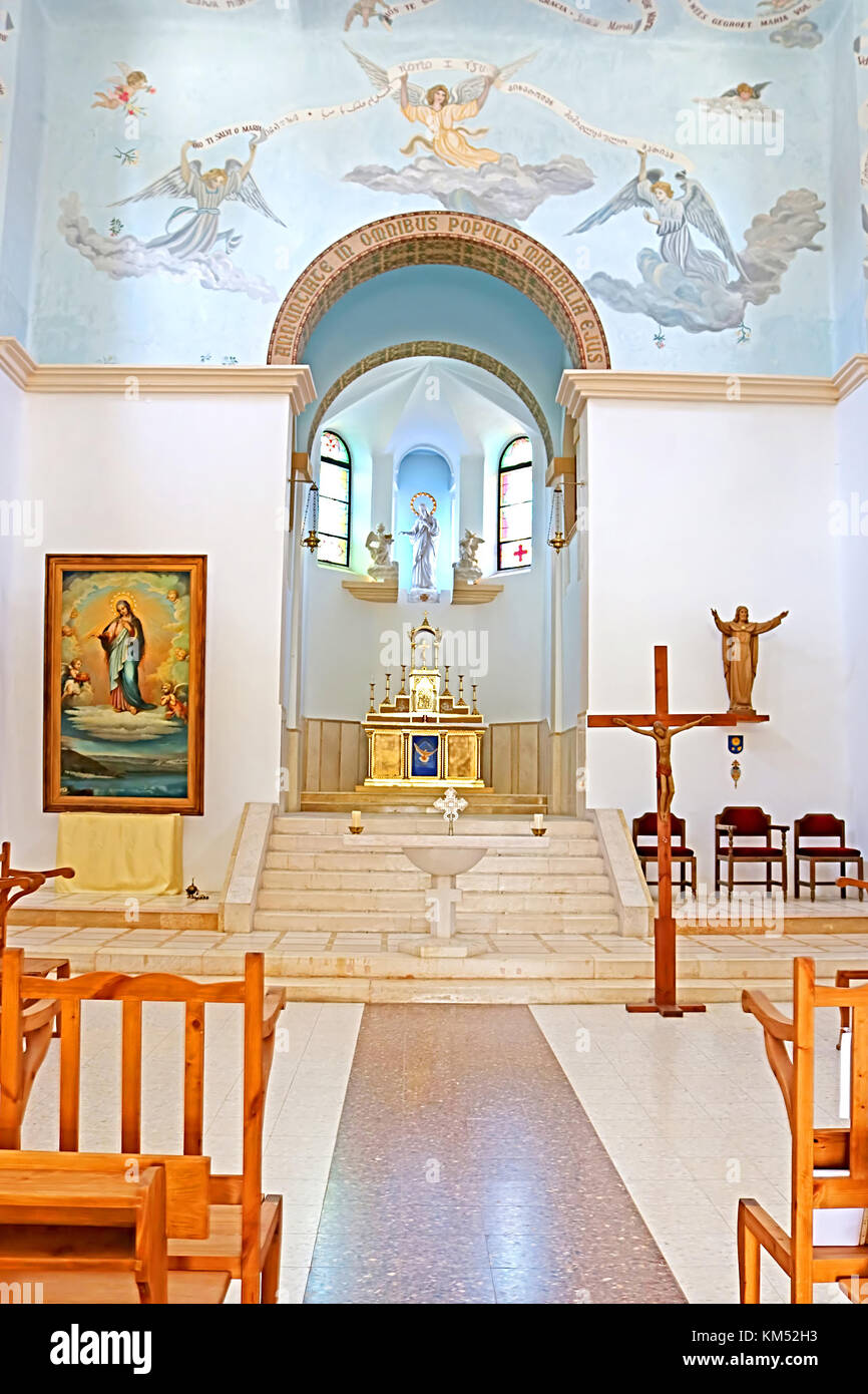DEIR RAFAT, ISRAEL - SEPTEMBER 23, 2017: Interior of the church in the ...
