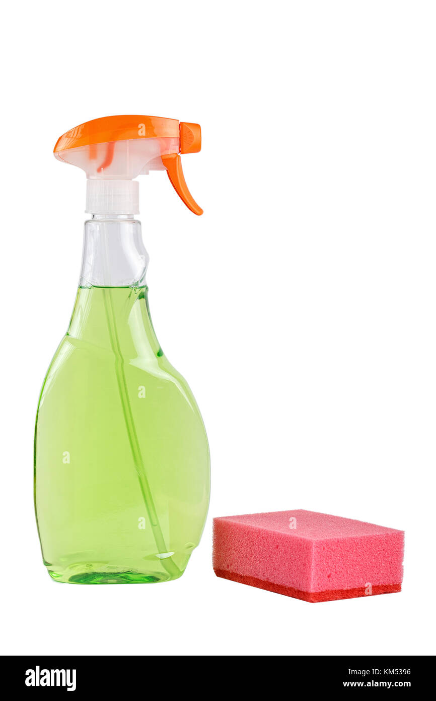 detergent for home spray and sponge isolated on white background on a ...