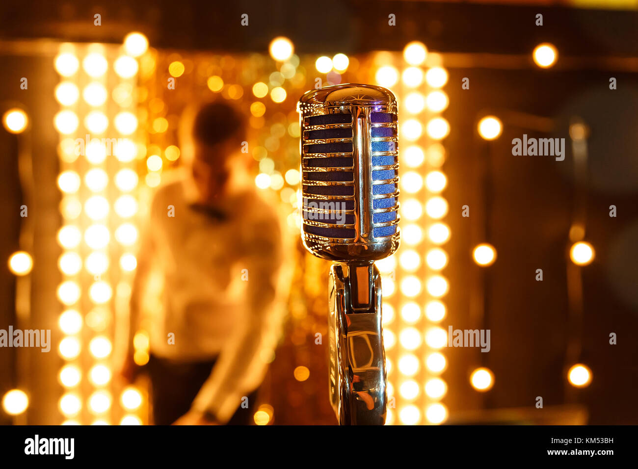 Microphone. Retro microphone. A microphone on stage. A pub. Bar ...