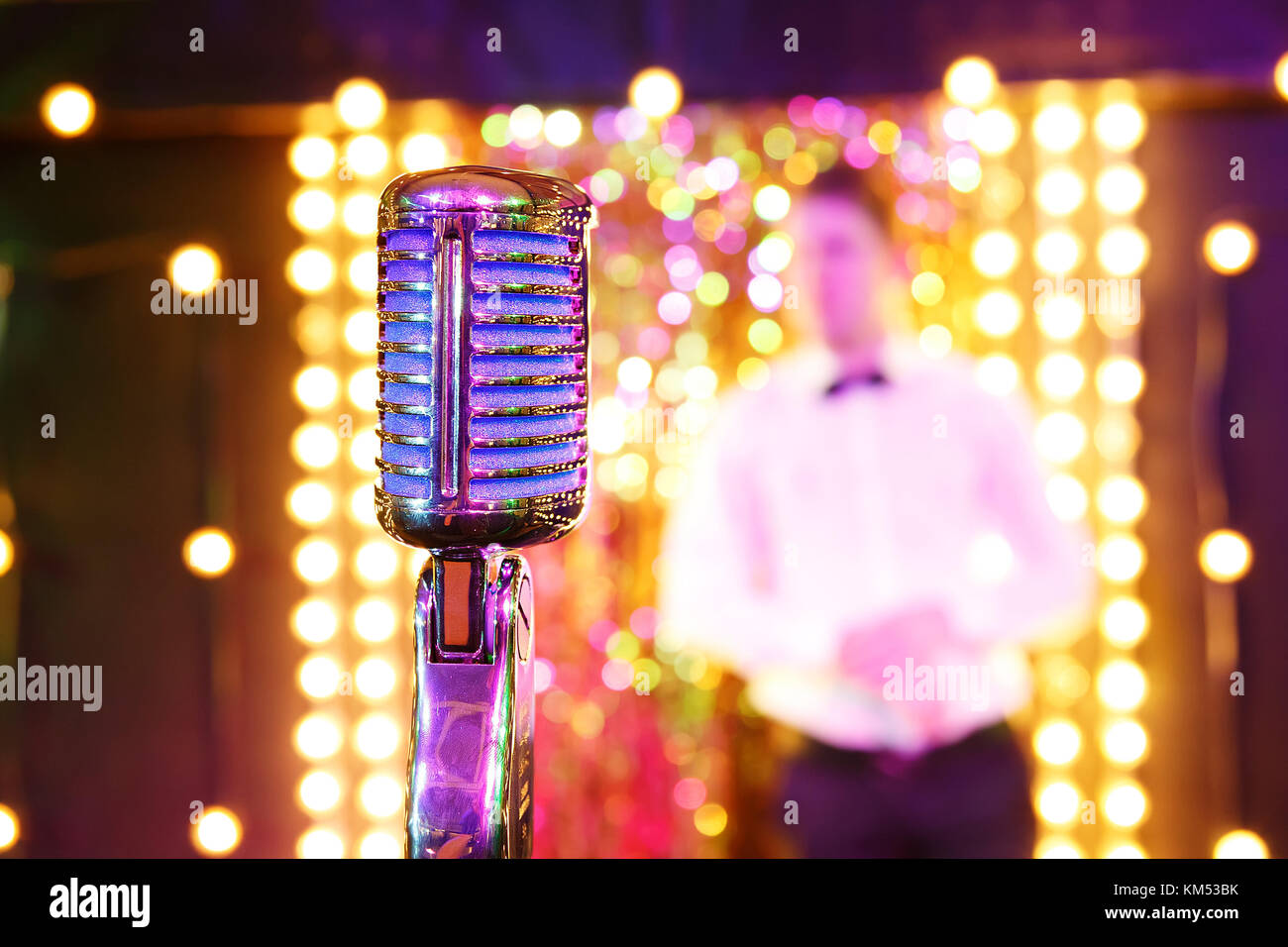 Microphone. Retro microphone. A microphone on stage. A pub. Bar ...