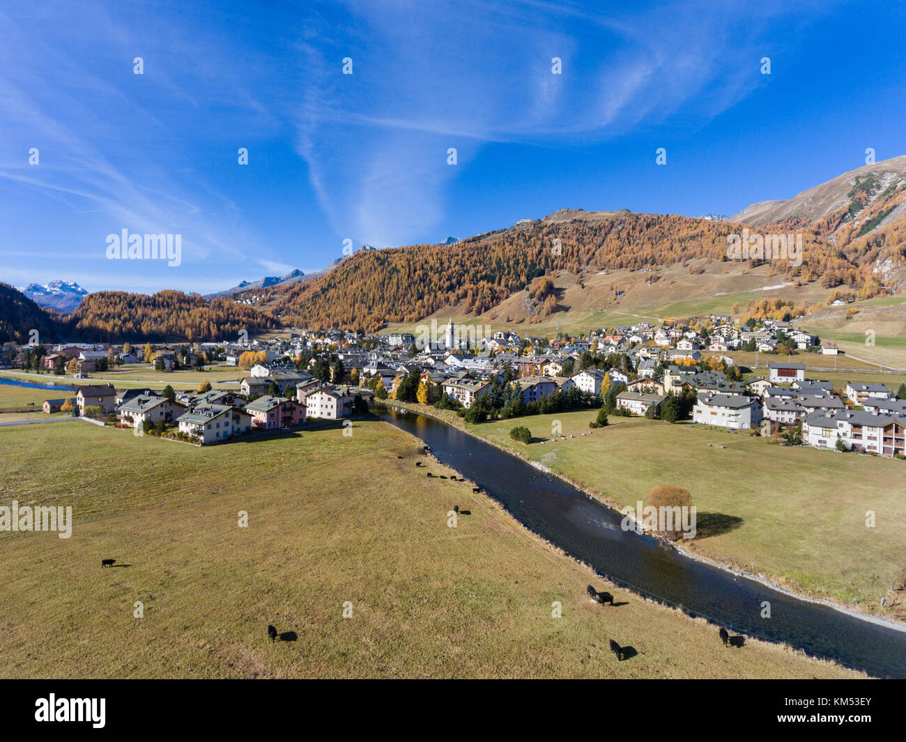 Engadine, little village of Celerina. Autumnal season Stock Photo - Alamy