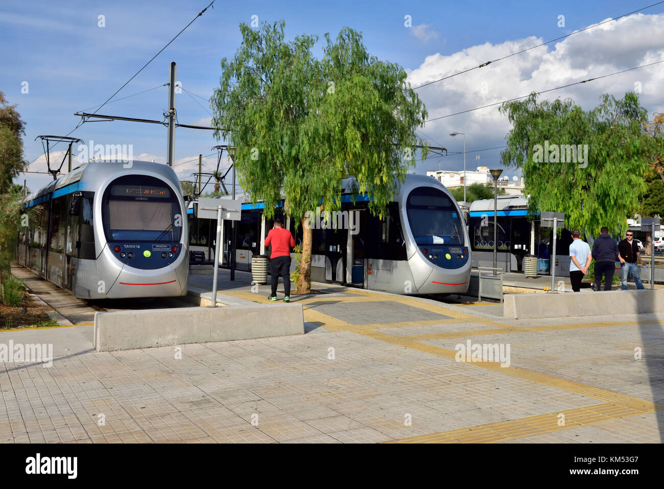 Athens tram station end of line along coast at Asklipiio Voulas with 3 ...