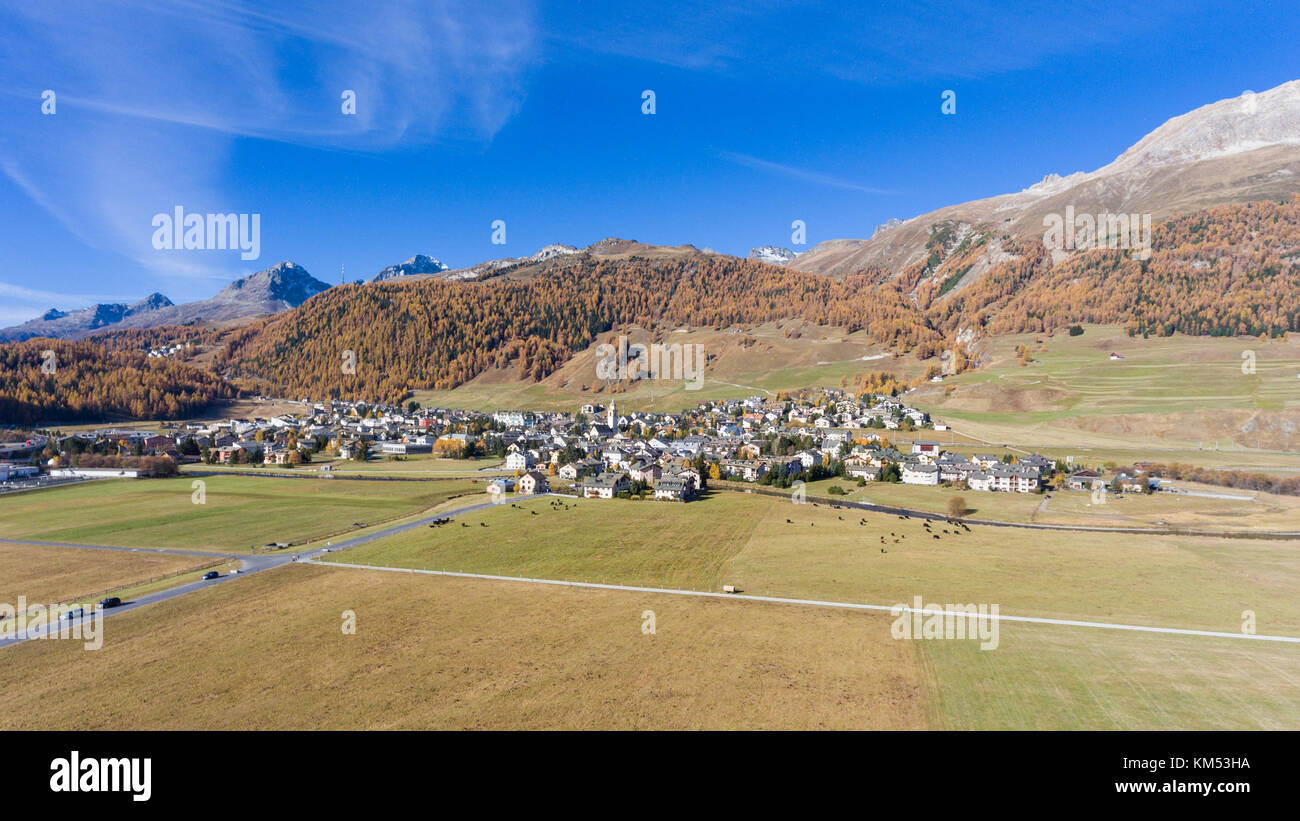 Alpine village in the Swiss Alps, city of Celerina, grisons canton ...