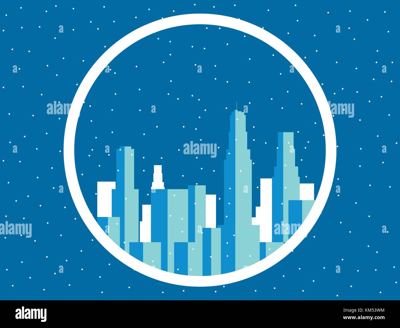 Winter city with skyscrapers. Snow-covered metropolis, the outlines of ...
