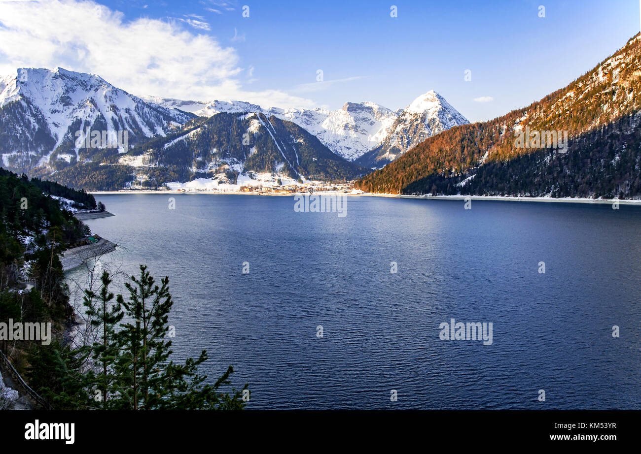 Achensee lake and Pertisau village in Austrian Alps in sunrise light ...