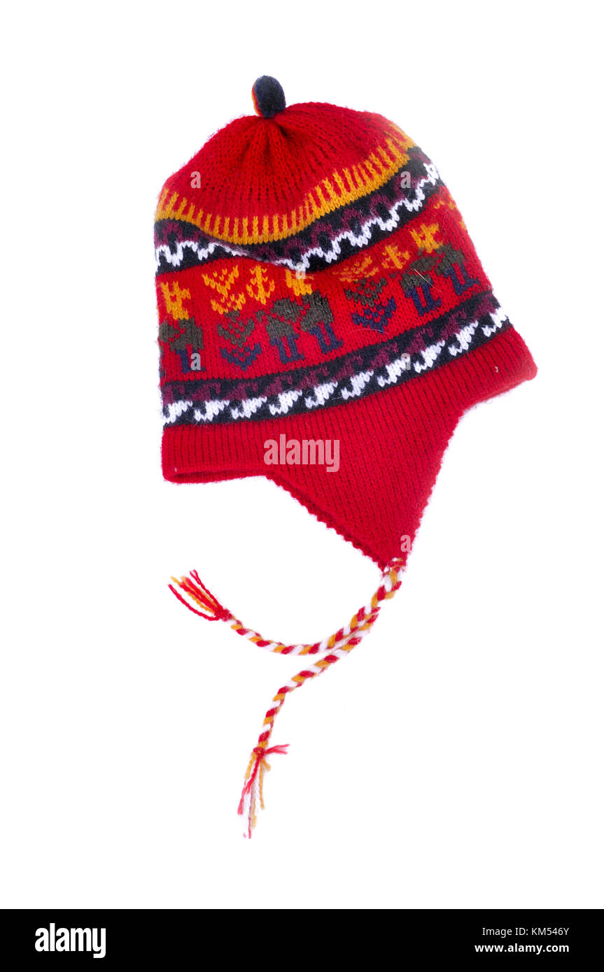 woolen peruvian red cap isolated on white background Stock Photo - Alamy
