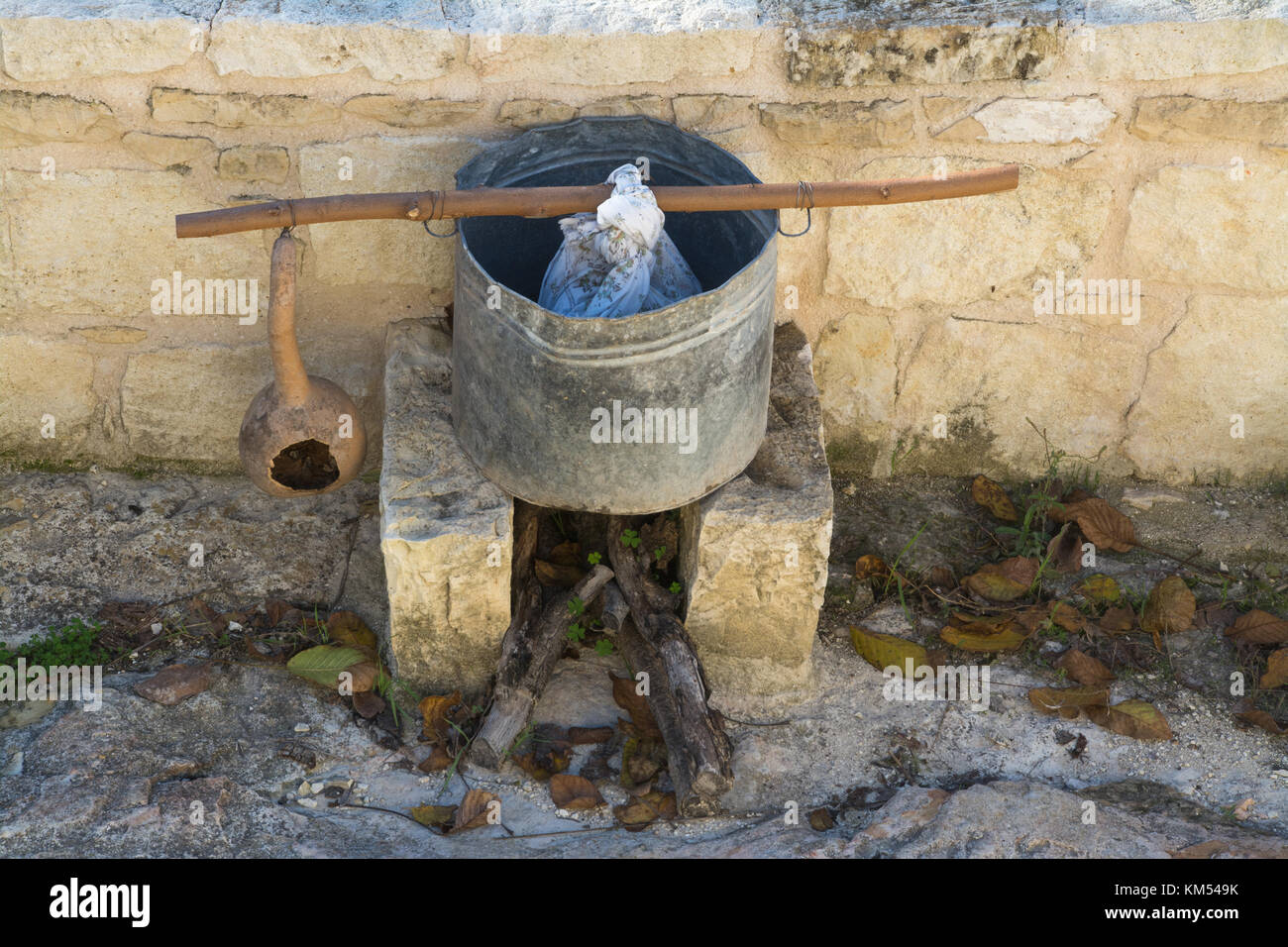View of the traditional washing holes and equipment at the village of ...