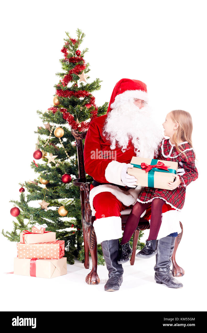 Getting gift from Santa Claus Stock Photo - Alamy