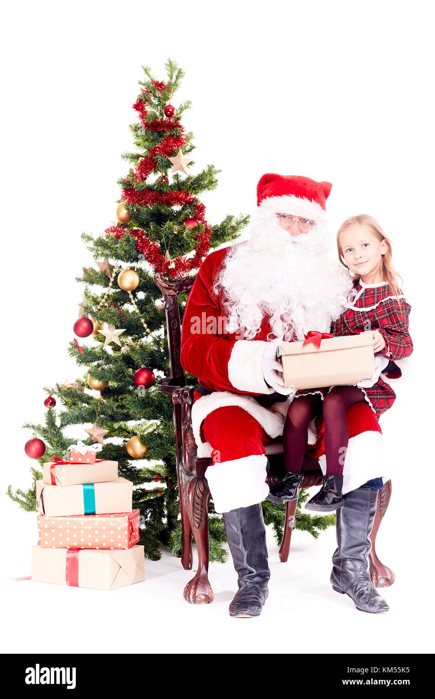 Getting gift from Santa Claus Stock Photo - Alamy