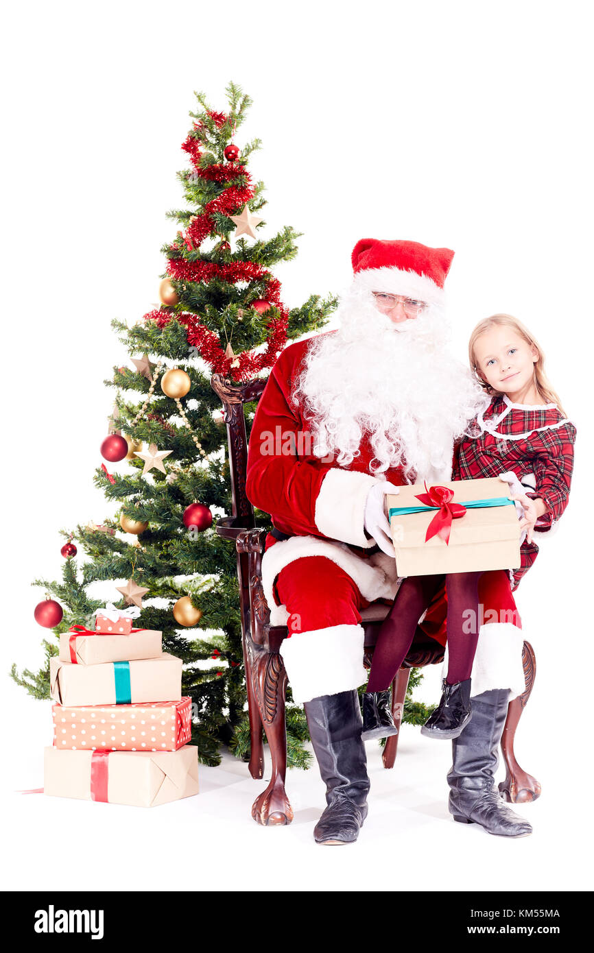 Getting gift from Santa Claus Stock Photo - Alamy