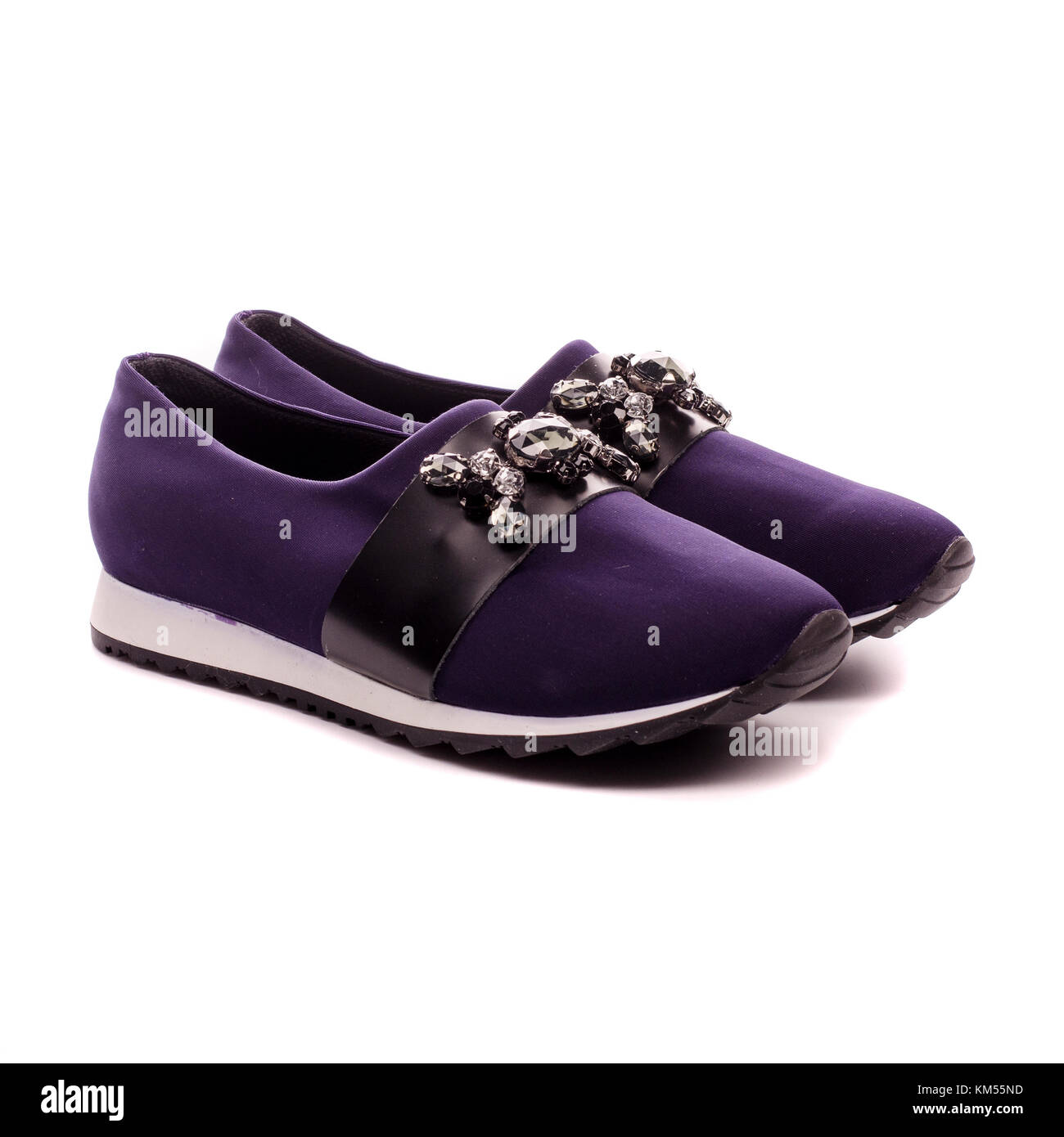 dark blue women's shoes isolated on white background Stock Photo - Alamy