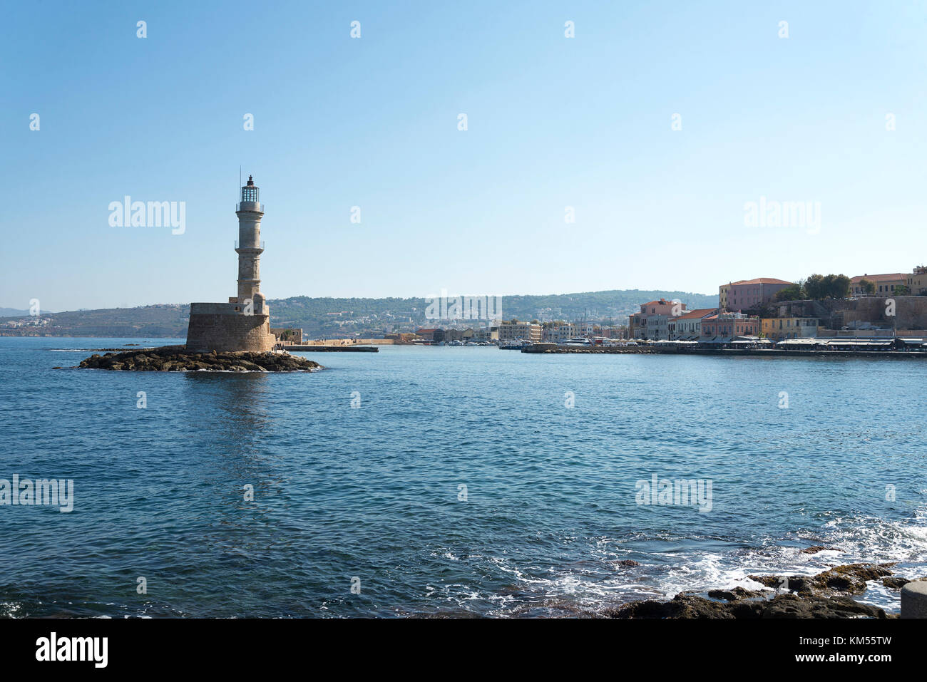 Lighthouse in Chania town. Good, Sunny weather. The island of Crete ...