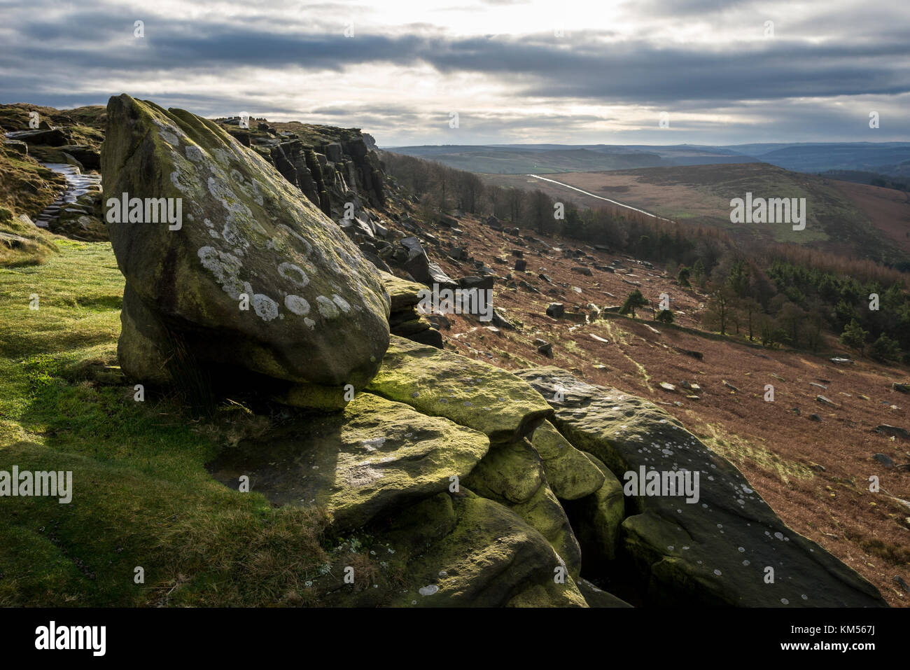Boulder on Stanage edge in the Peak District national park, Derbyshire ...