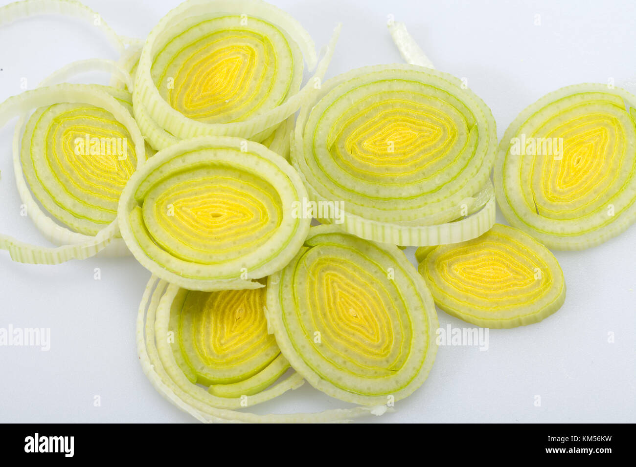 Sliced Leeks on white background Stock Photo - Alamy Sliced Leeks on white background Stock Photo - Alamy