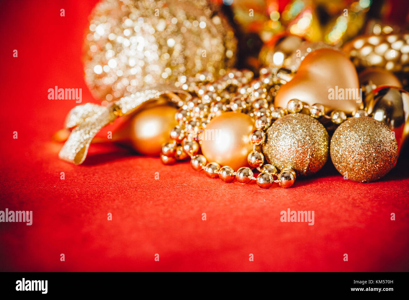 Christmas background with gold christmas decoration Stock Photo - Alamy