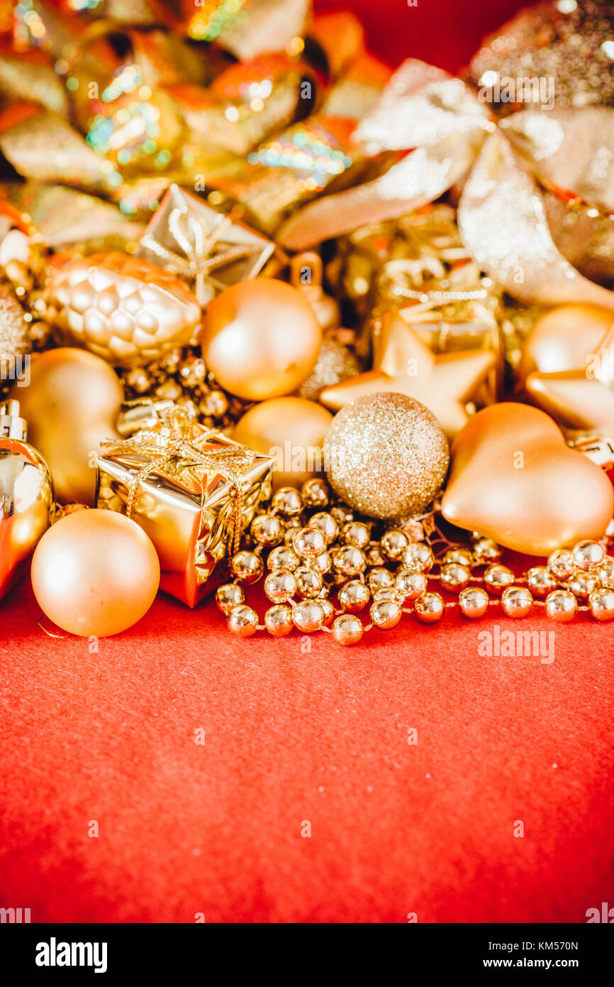 Christmas background with gold christmas decoration Stock Photo - Alamy