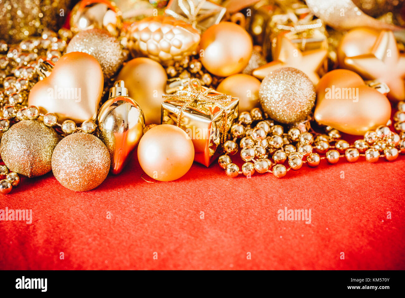 Christmas background with gold christmas decoration Stock Photo - Alamy