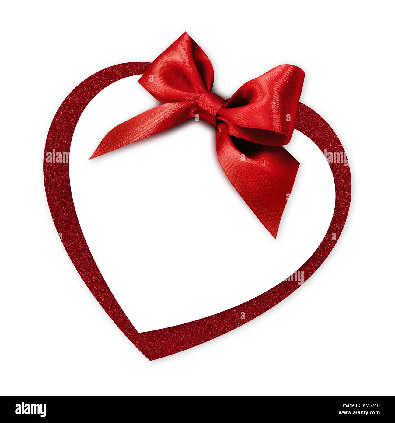 valentine heart shape gift card with red ribbon bow Isolated on white ...
