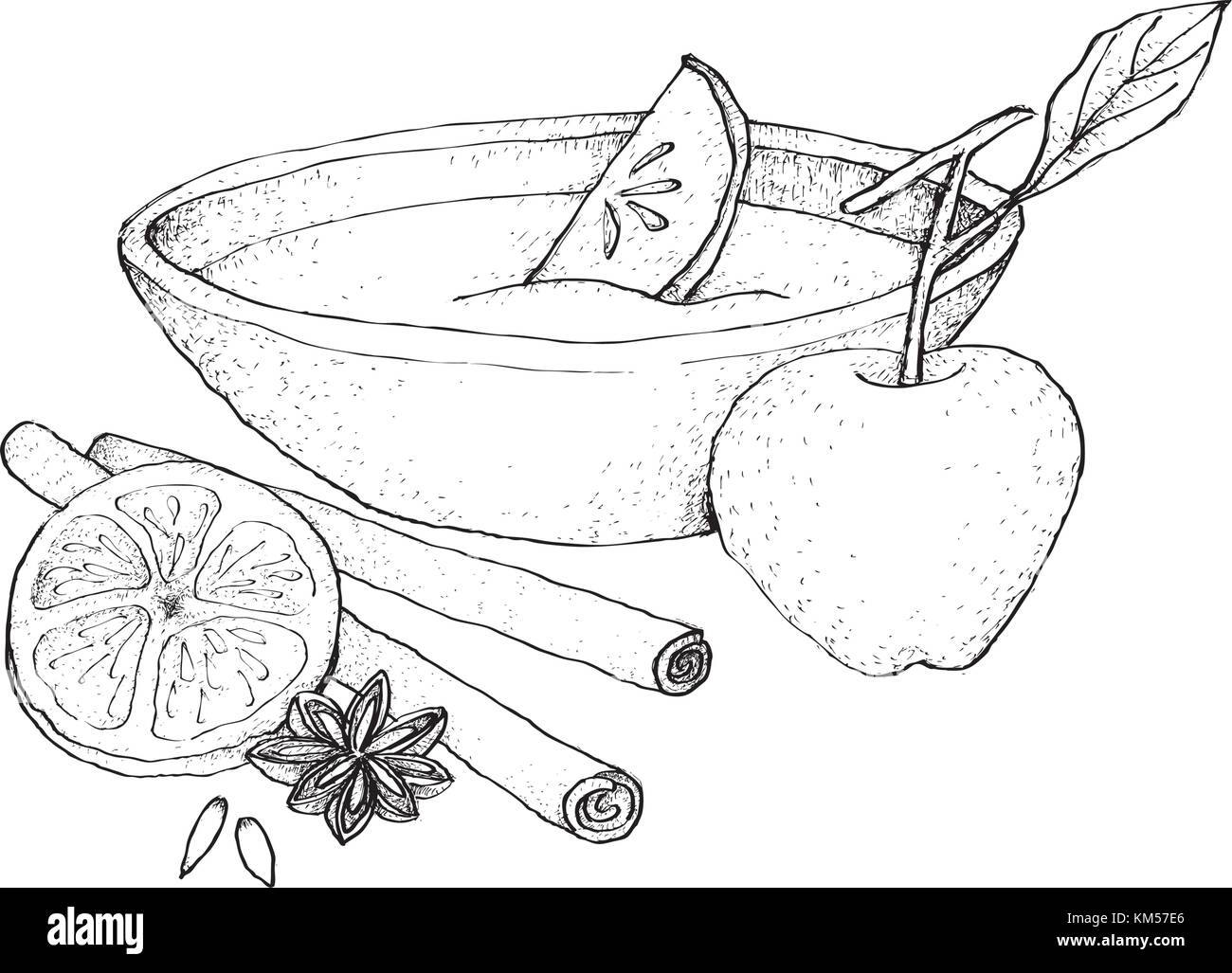 Illustration Hand Drawn Sketch of Wassail or Traditional Drink Made of ...