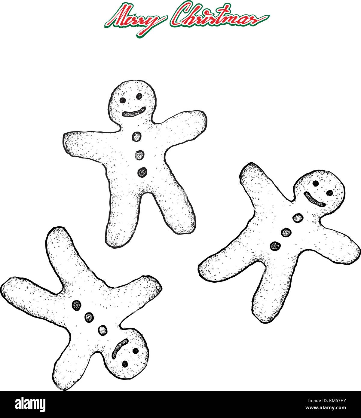 Illustration Hand Drawn Sketch of Christmas Gingerbread Man Cookies ...