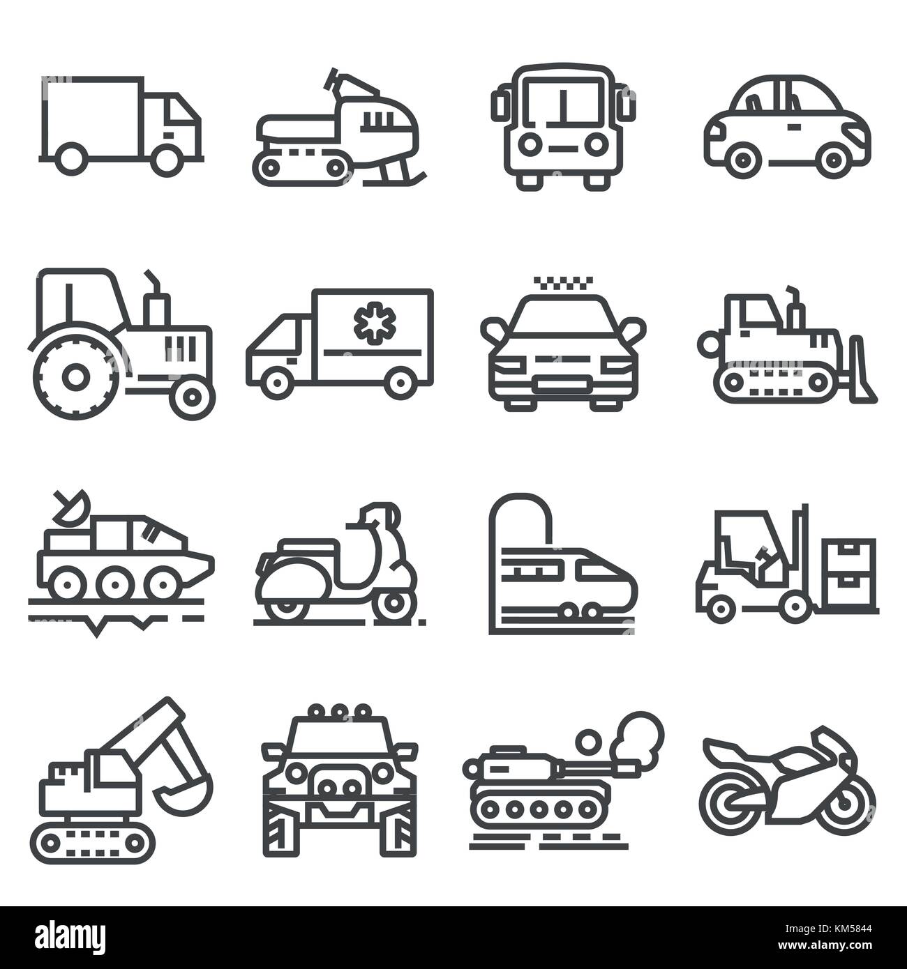 Vector line vehicles icons set on white background Stock Vector Image ...