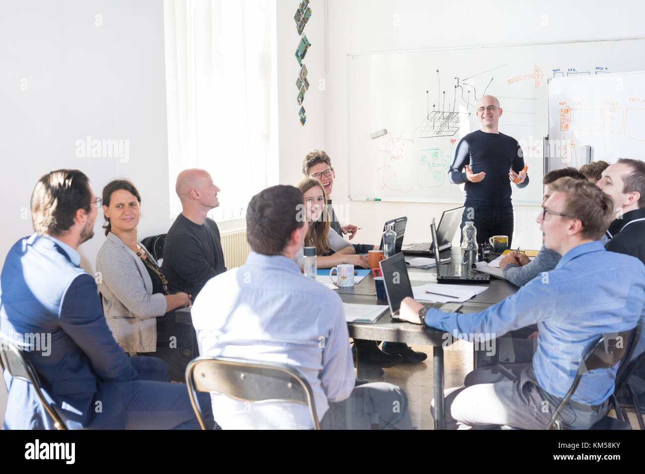 Relaxed informal IT business startup company team meeting Stock Photo ...