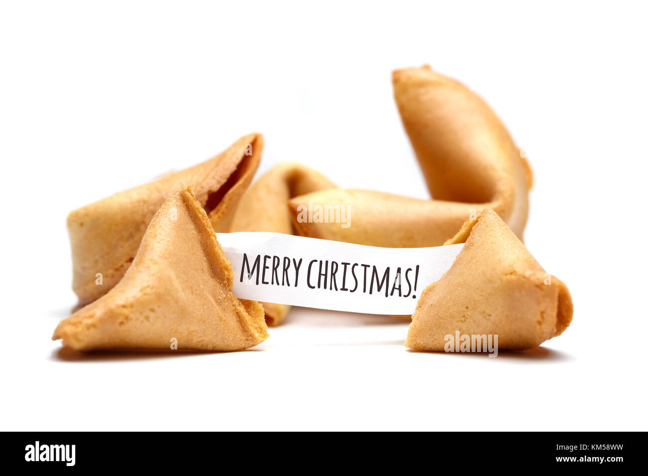Photo of chinese cookies with text Merry Christmas wishes on blank ...