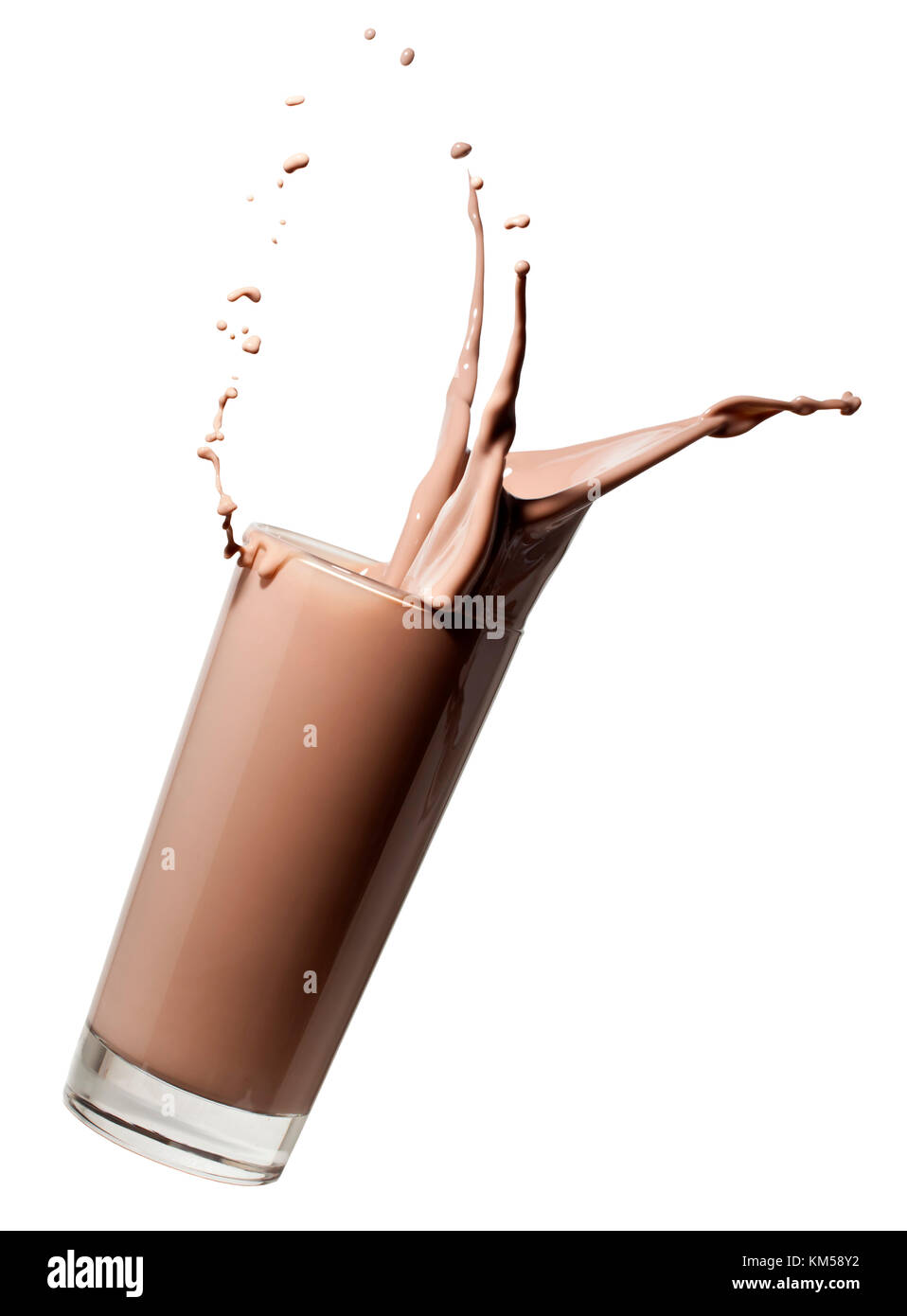 glass of chocolate milk or milkshake falling and making a splash ...