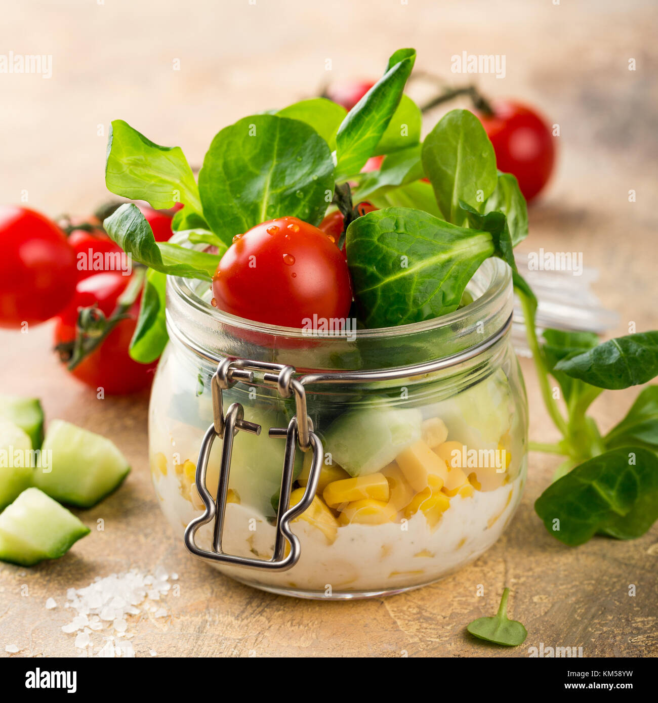 Salad in glass jar Stock Photo - Alamy