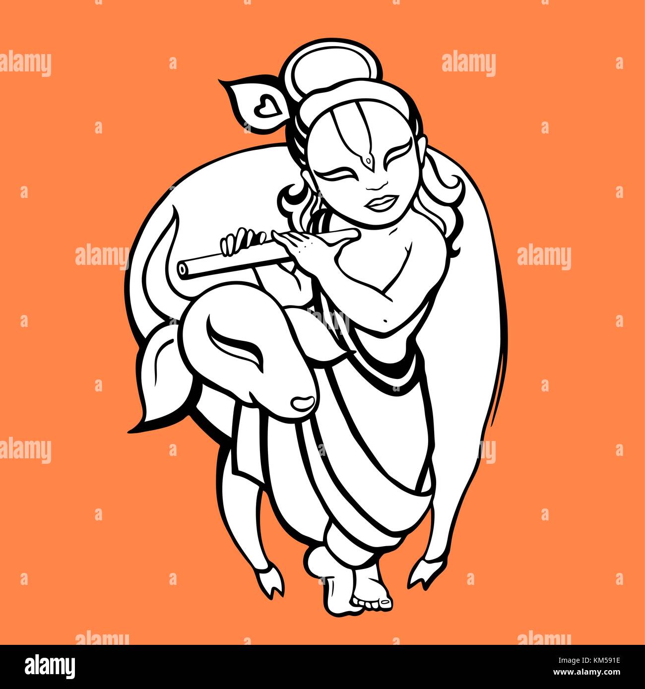 Hindu God Krishna. Vector hand drawn illustration Stock Vector Image ...
