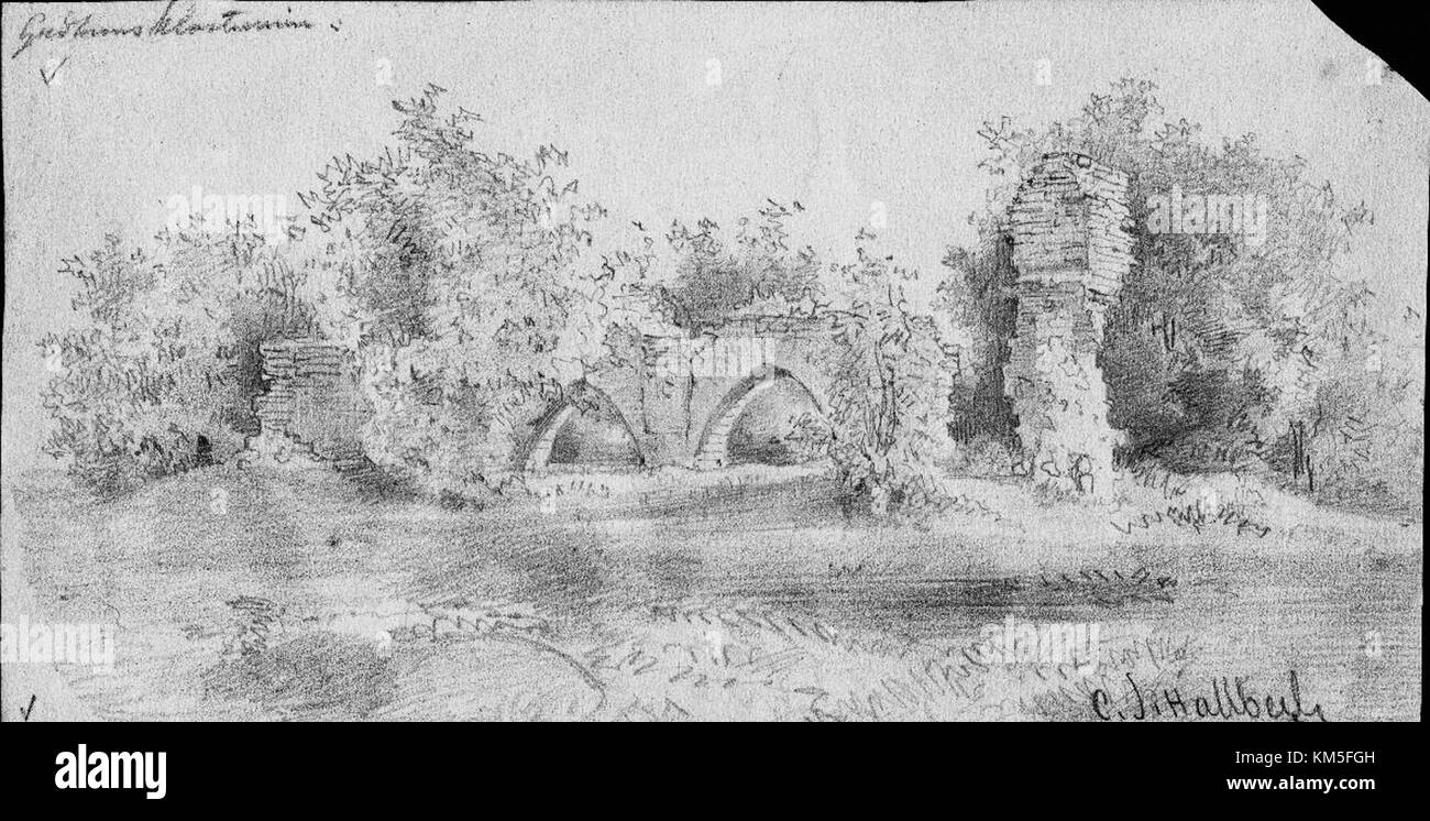 A photograph of the Gudhem Abbey ruins, located in Sweden, preserved in ...