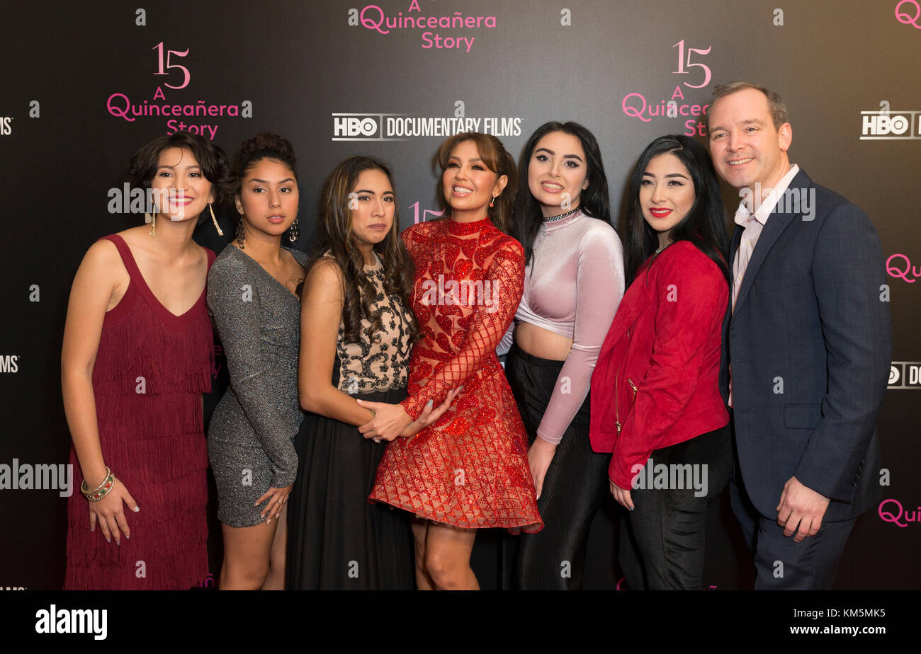 New York, NY - December 4, 2017: Nina Ozuna, Rosi Alvarez, Jackie Ayala ...