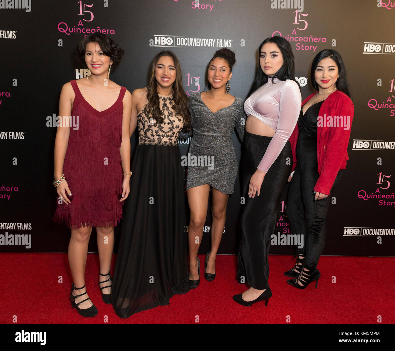 New York, NY - December 4, 2017: Nina Ozuna, Jackie Ayala, Rosi Alvarez ...