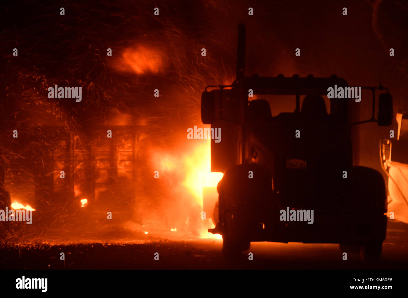 One of many structors in flamses after an early-morning major alarm ...