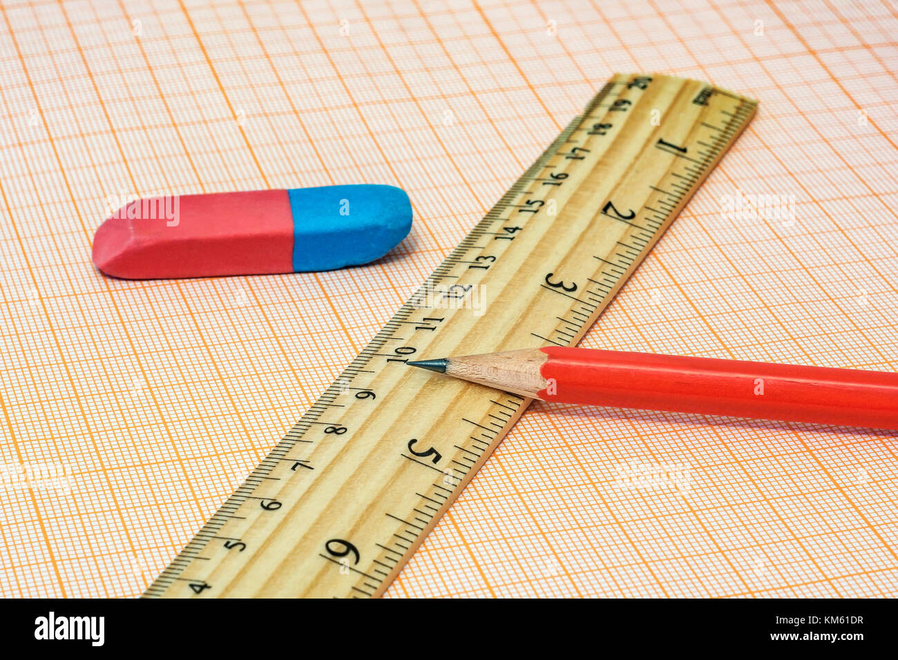 On the millimeter paper lie an eraser with a ruler and a simple pencil ...