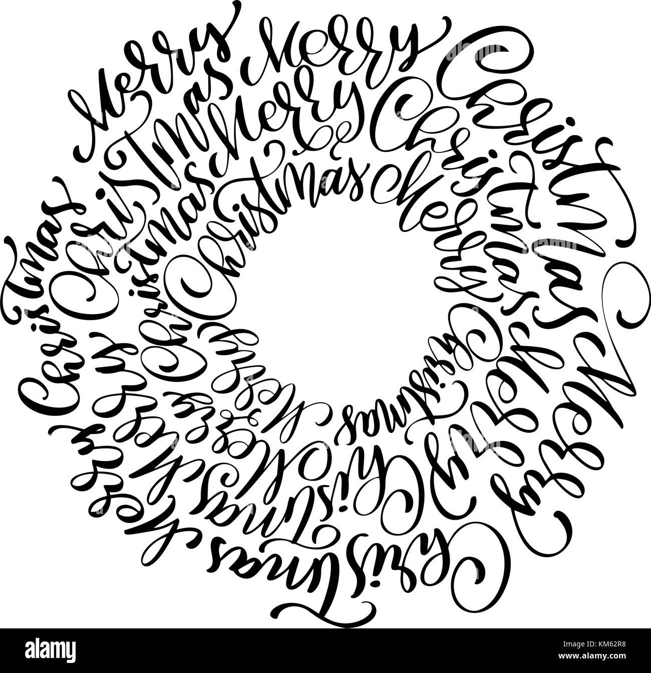 texts Merry Christmas hand written in a circle calligraphy lettering ...