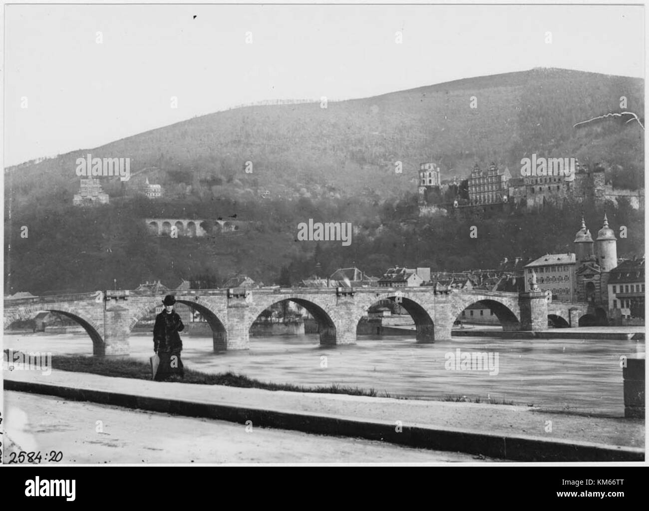 The Neckar Bridge in Heidelberg, built in 1881, is a historic stone ...